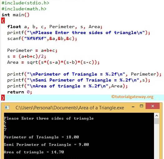 C Program To Find Area Of A Triangle