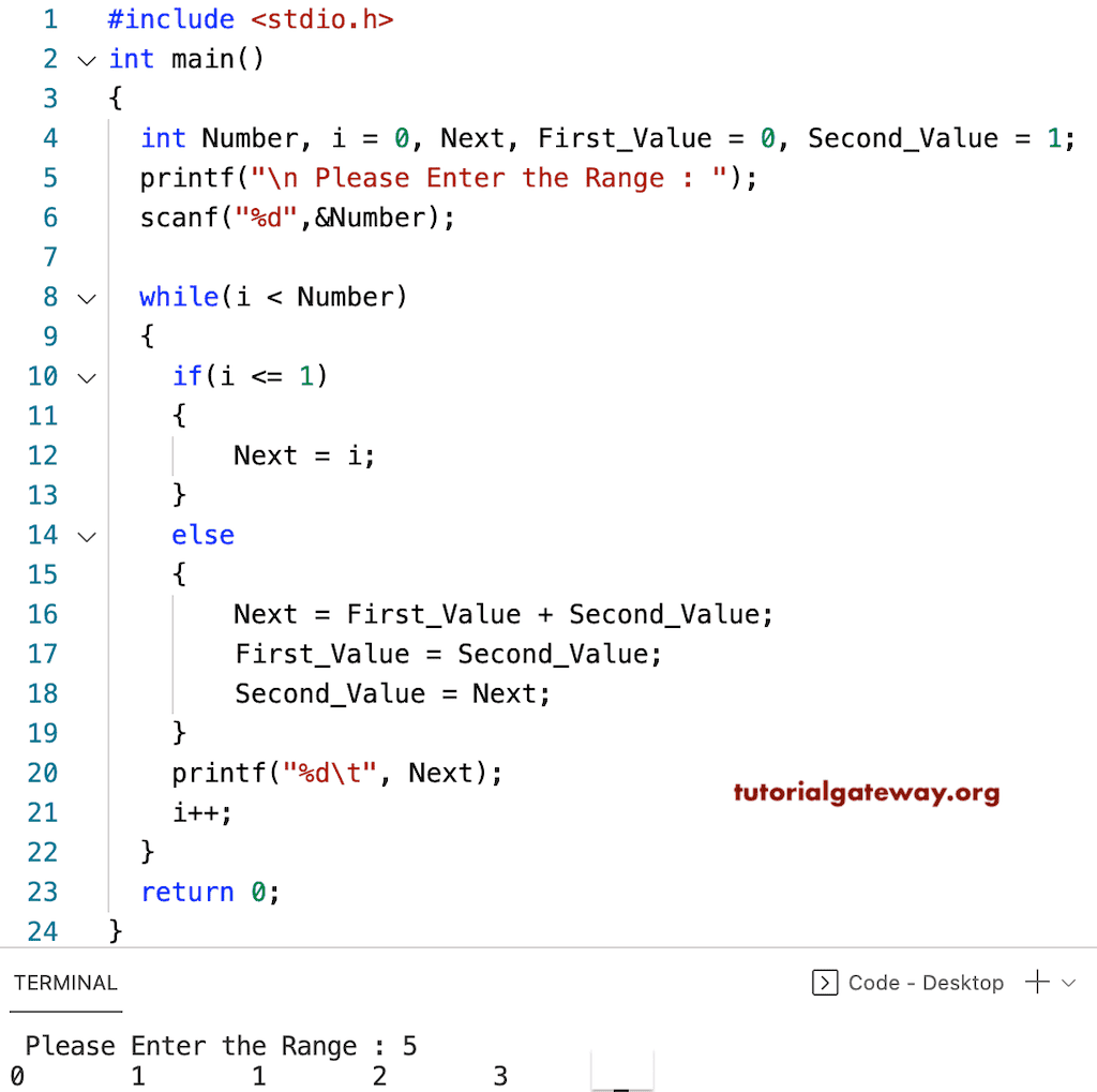 C Program To Find Fibonacci Series