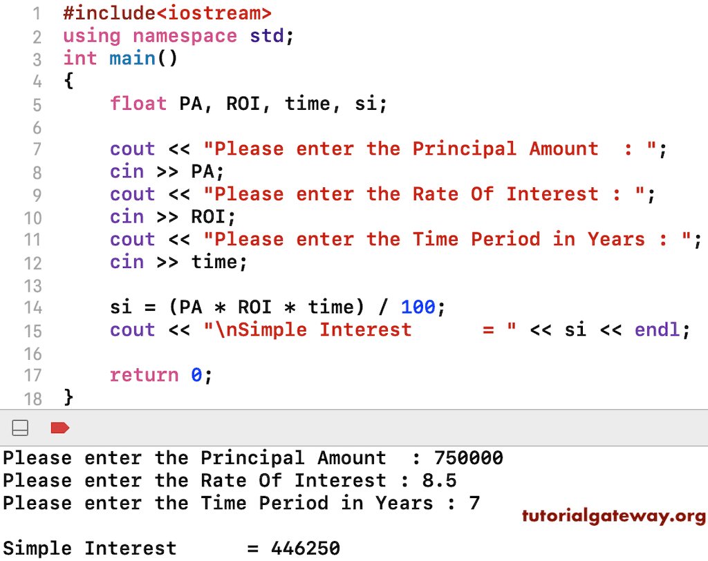 C Program To Calculate Simple Interest