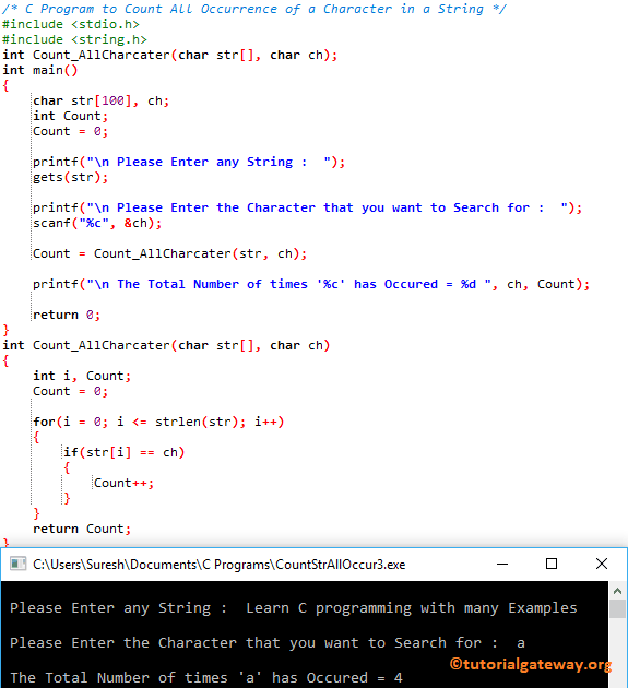 C Program To Count All Occurrence Of A Character In A String LaptrinhX
