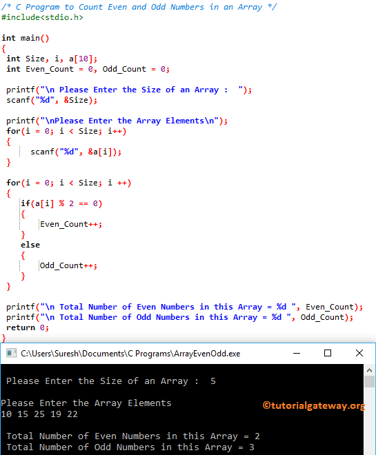 C Program To Count Even And Odd Numbers In An Array