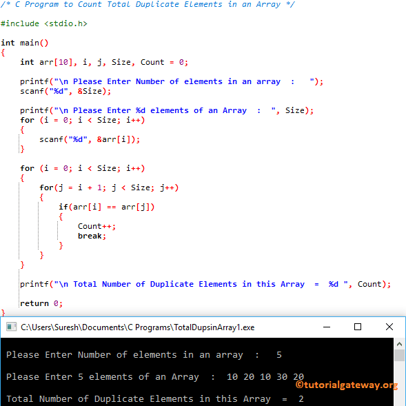 C Program to Count Total Duplicate Elements in an Array
