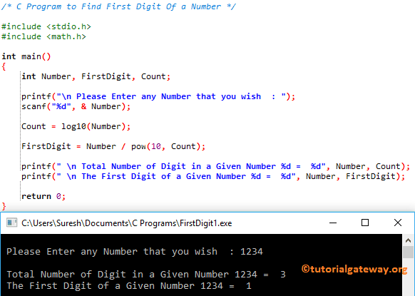 C Program To Find First Digit Of A Number