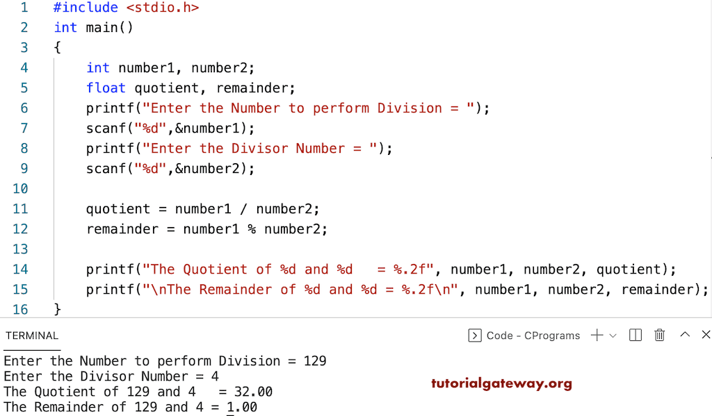 C Program To Find Quotient And Remainder