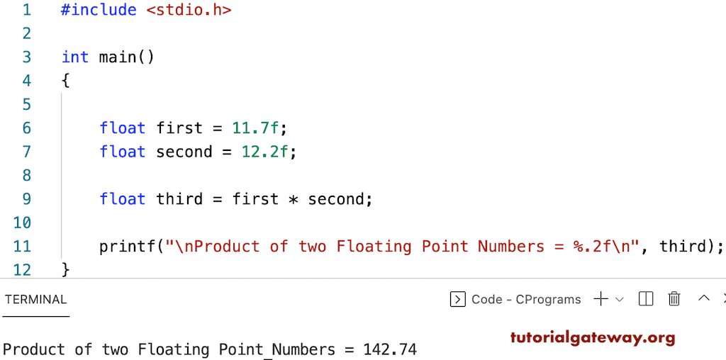 C Program To Multiply Two Floating Point Numbers