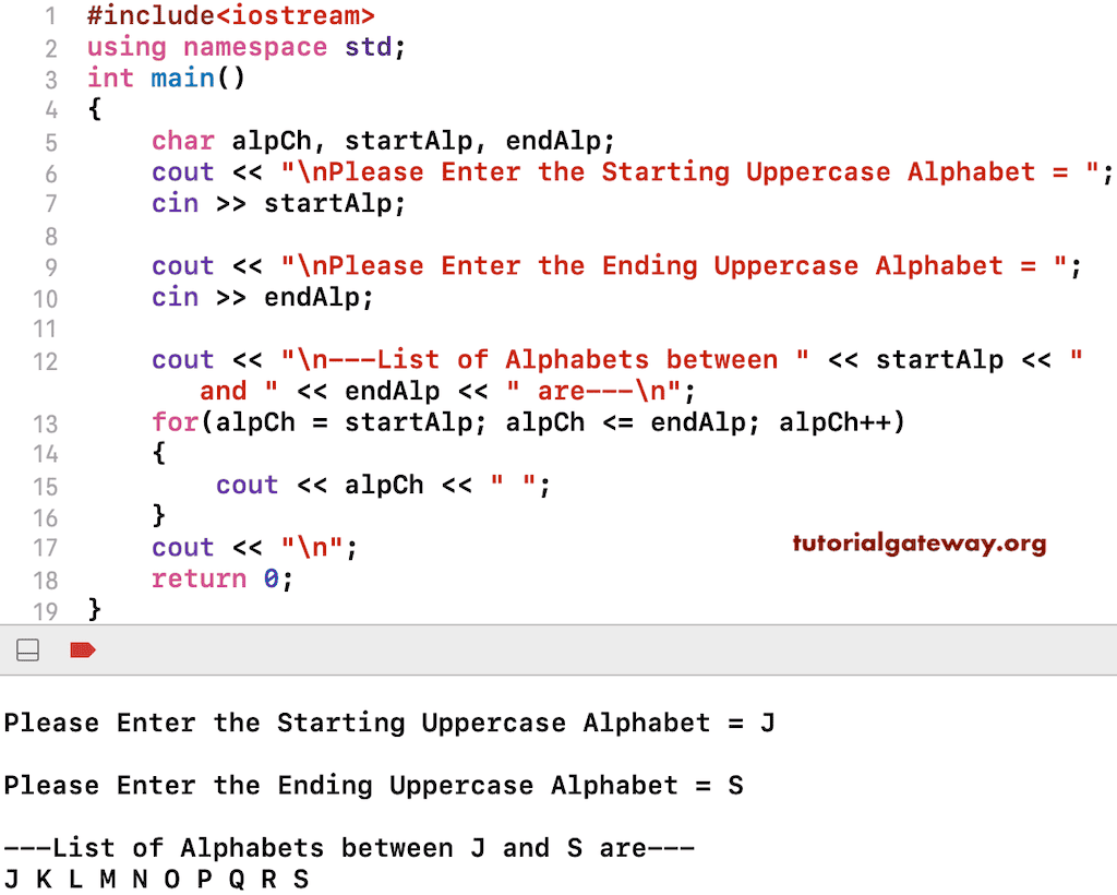 C Program To Print Alphabets Between A And Z