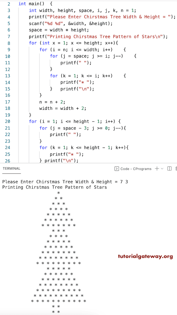 C Program To Print Christmas Tree Star Pattern
