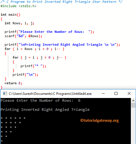  C Program To Print Inverted Right Triangle Star Pattern LaptrinhX