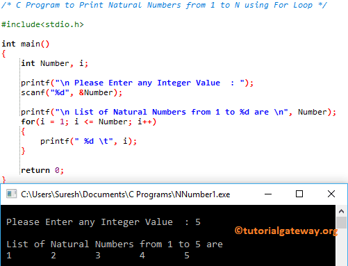 C Program To Print Natural Numbers Between Two Numbers Using For Loop 