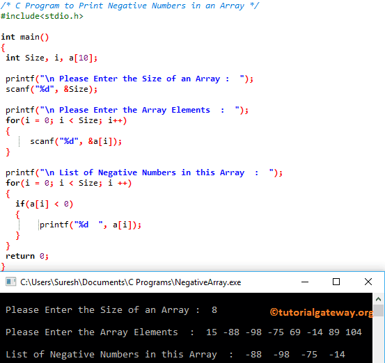 C Program To Print Negative Numbers In An Array LaptrinhX