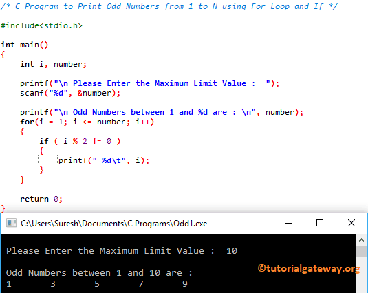 C Program To Print Odd Numbers From 1 To N