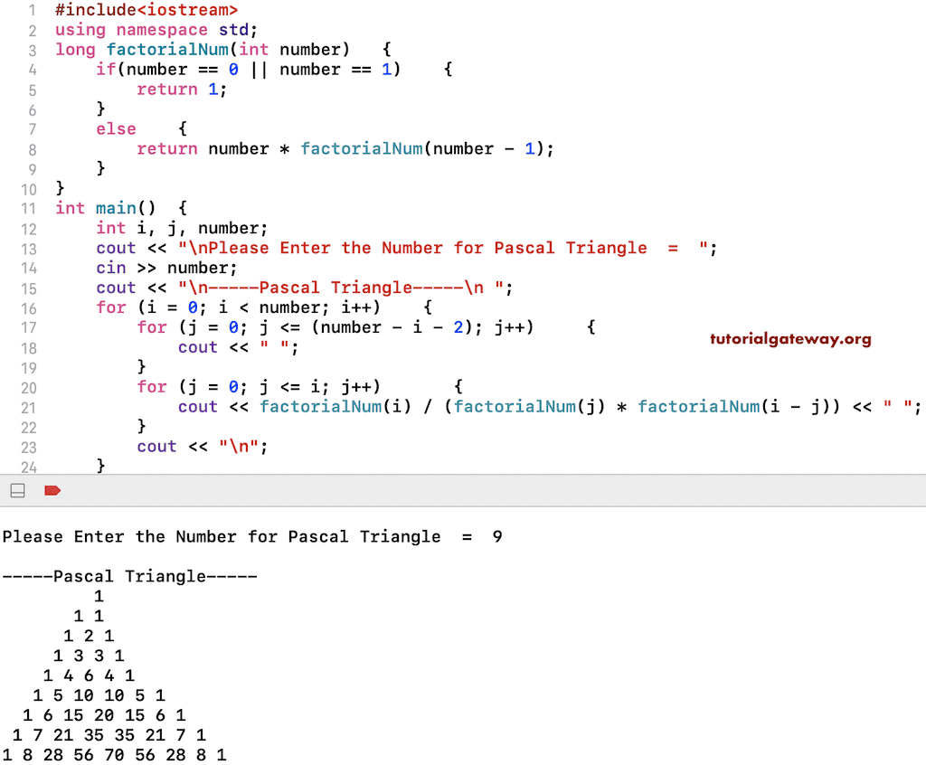 C Program To Print Pascal Triangle