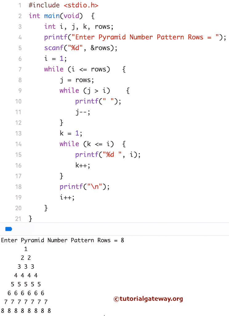 C Program To Print Pyramid Numbers Pattern