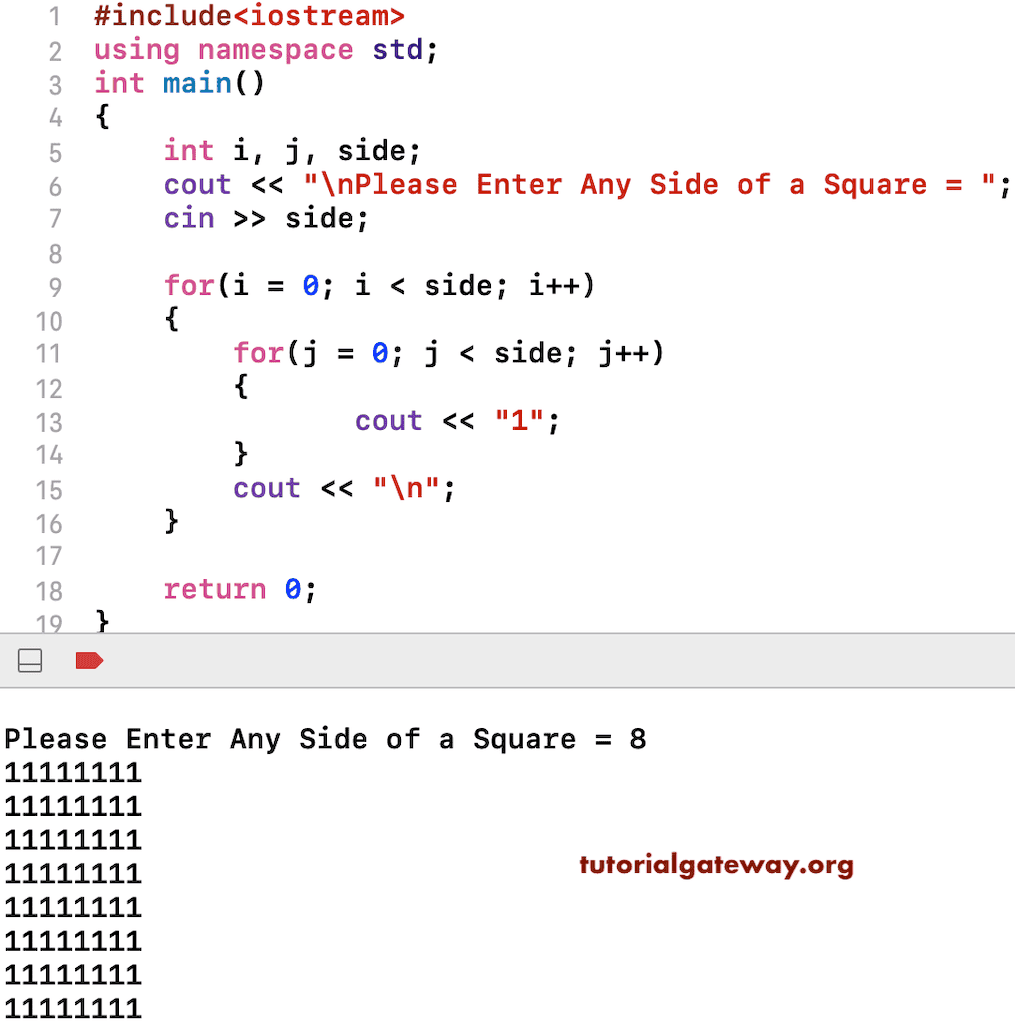 C Program To Print Square Number Pattern