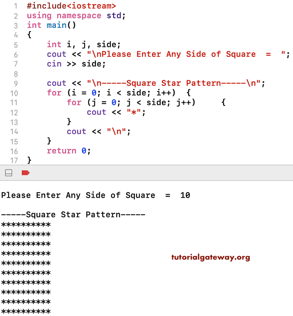 C Program To Print Square Star Pattern