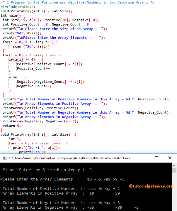 C Program For Count Positive And Negative Number In An Array My XXX