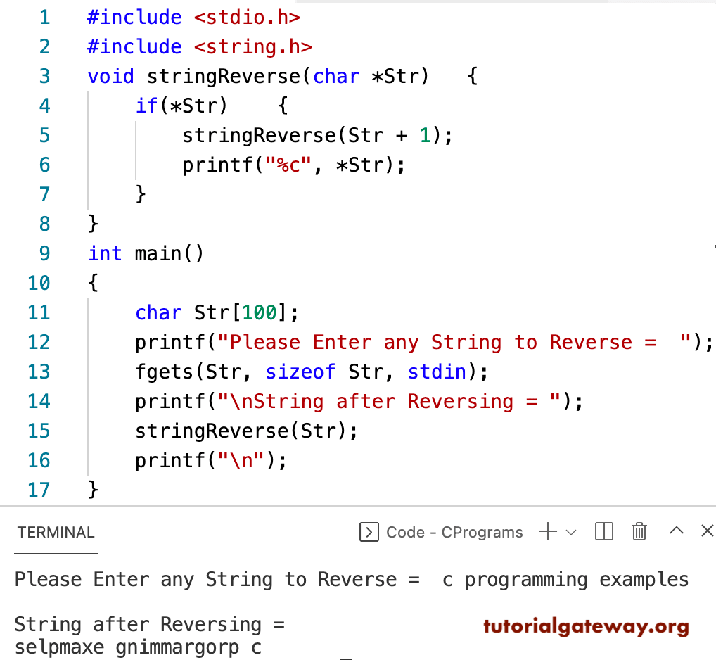 C Program To Reverse A String Using Recursion