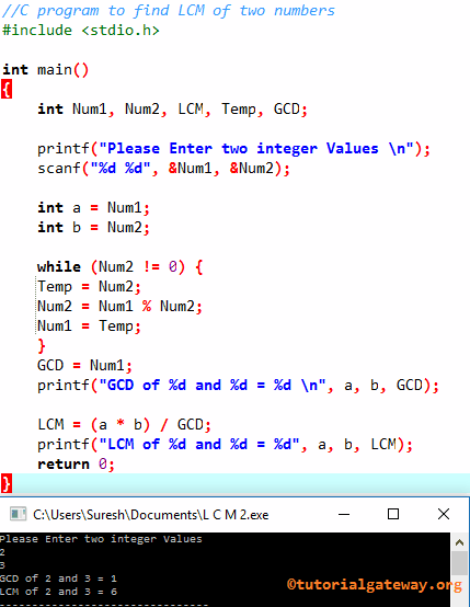 C Program To Find LCM Of Two Numbers