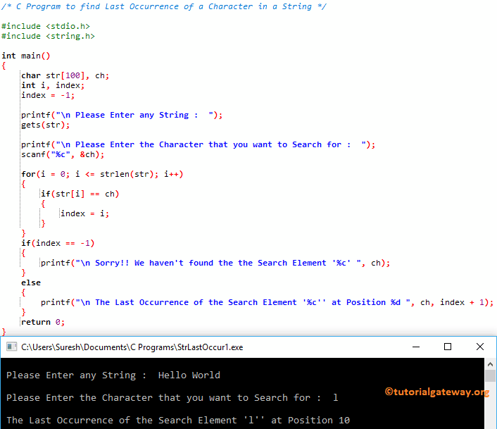 C Program To Find Last Occurrence Of A Character In A String 1