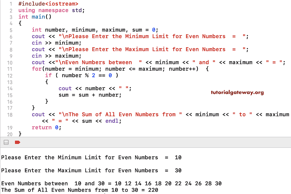 C Program To Find Sum Of All Even Numbers From 1 To N Using For Loop Images