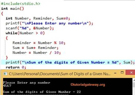C Program To Calculate A Sum Of Digits Of A Number Sum Of Digits Of Images