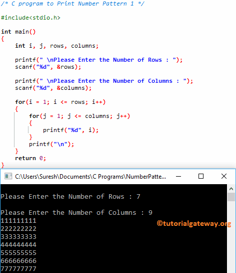  C Program To Print Number Pattern 1