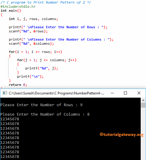 C Program To Print Number Pattern 2