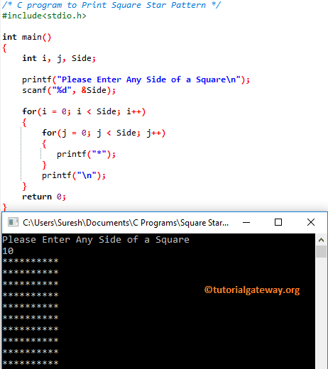 C Program To Print Square Star Pattern