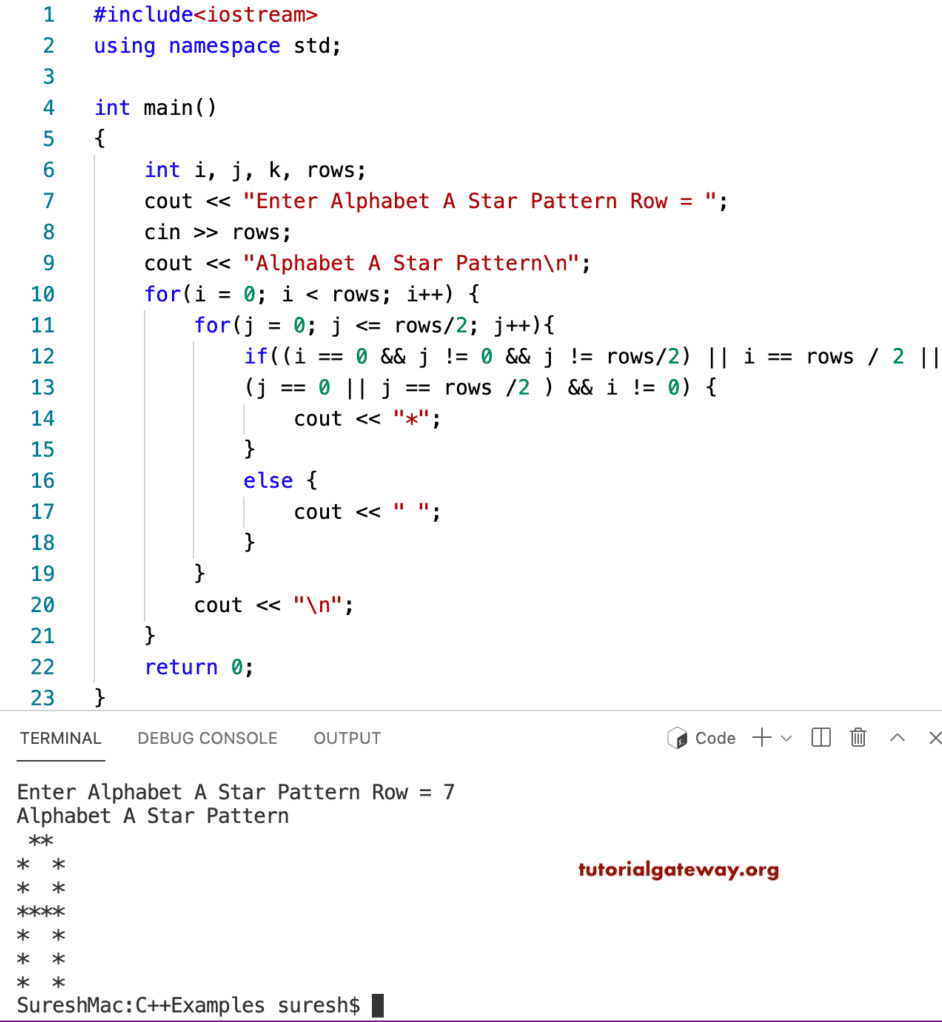 C Program To Print Alphabet A Star Pattern