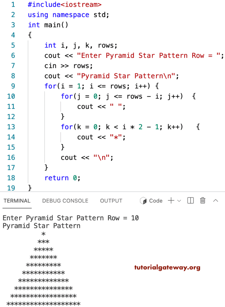 C Program To Print Pyramid Star Pattern