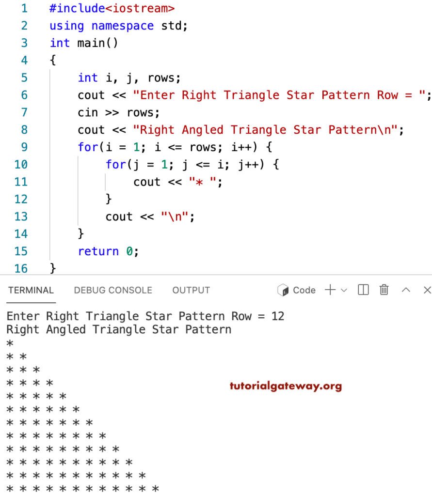 C Program To Print Right Triangle Star Pattern