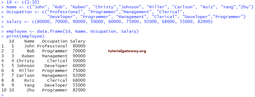 Data Frame In R Programming