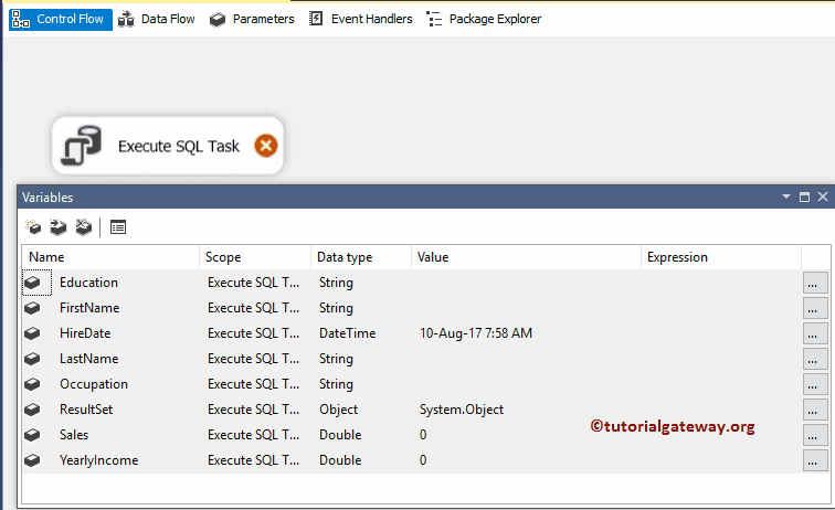 Execute SQL Task in SSIS Full Row Set