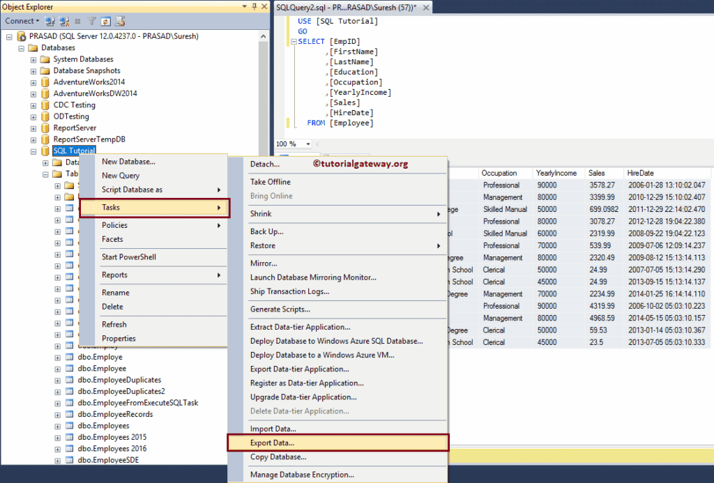 Export Data From SQL To CSV