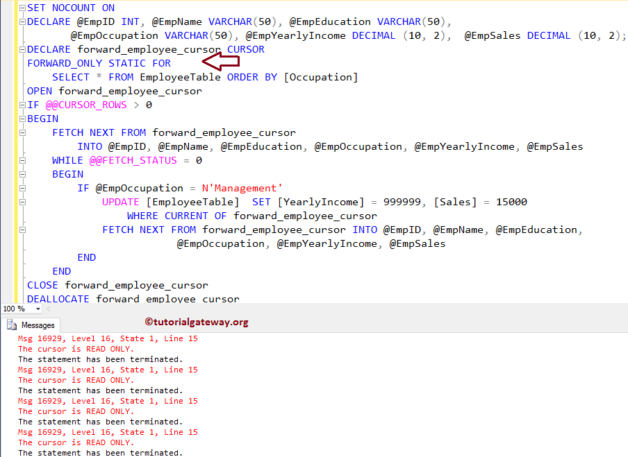 FORWARD ONLY Cursor In SQL Server FORWARD ONLY Cursor In SQL Server