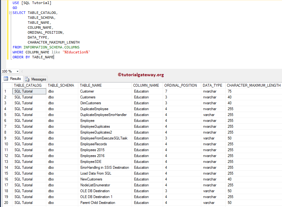 Find All Tables That Contain Specific Column Name