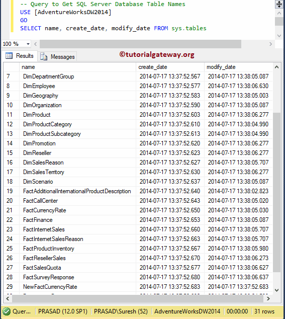 Get Table Names From SQL Server Database
