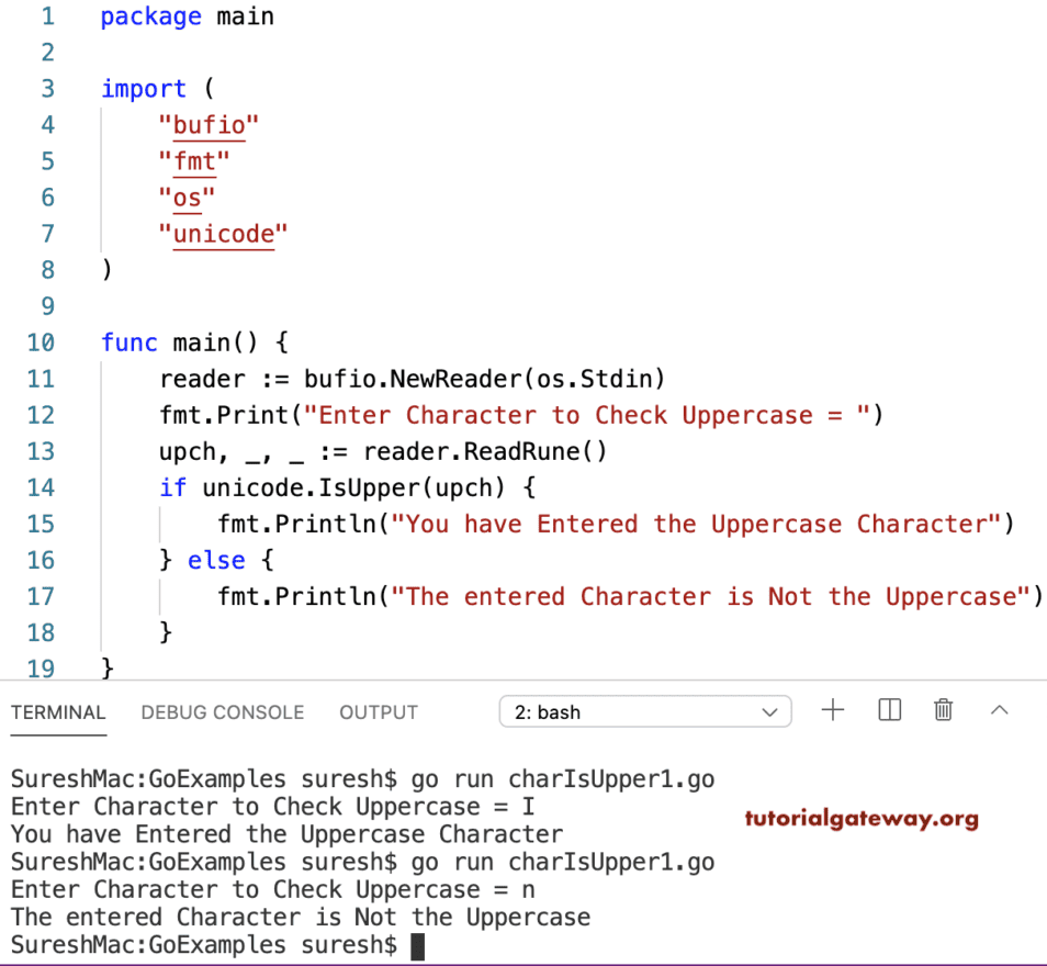 Go Program to Check Character is an Uppercase