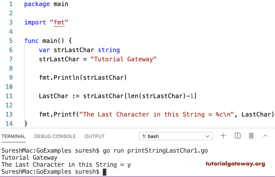 Go Program To Print Last Character In A String