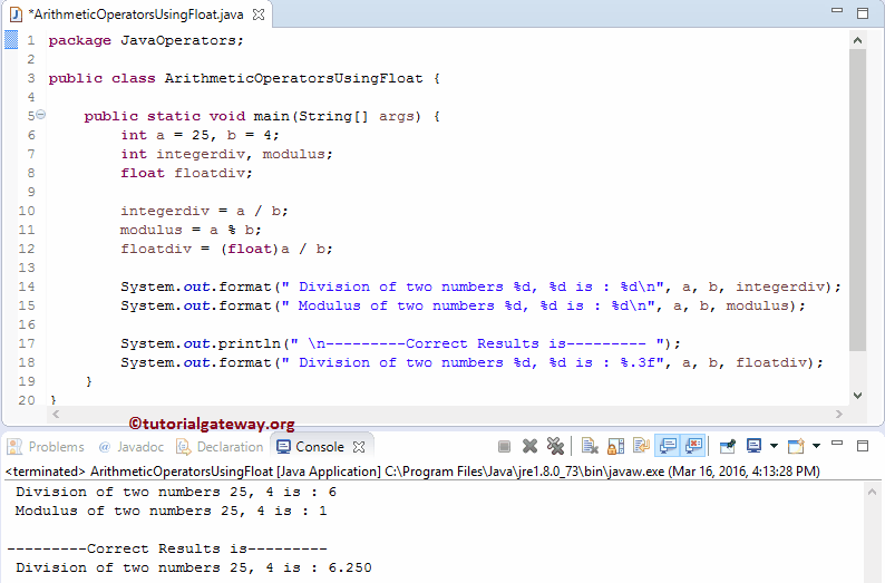 Java Arithmetic Operators