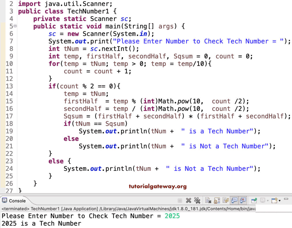 Java Program To Check Tech Number