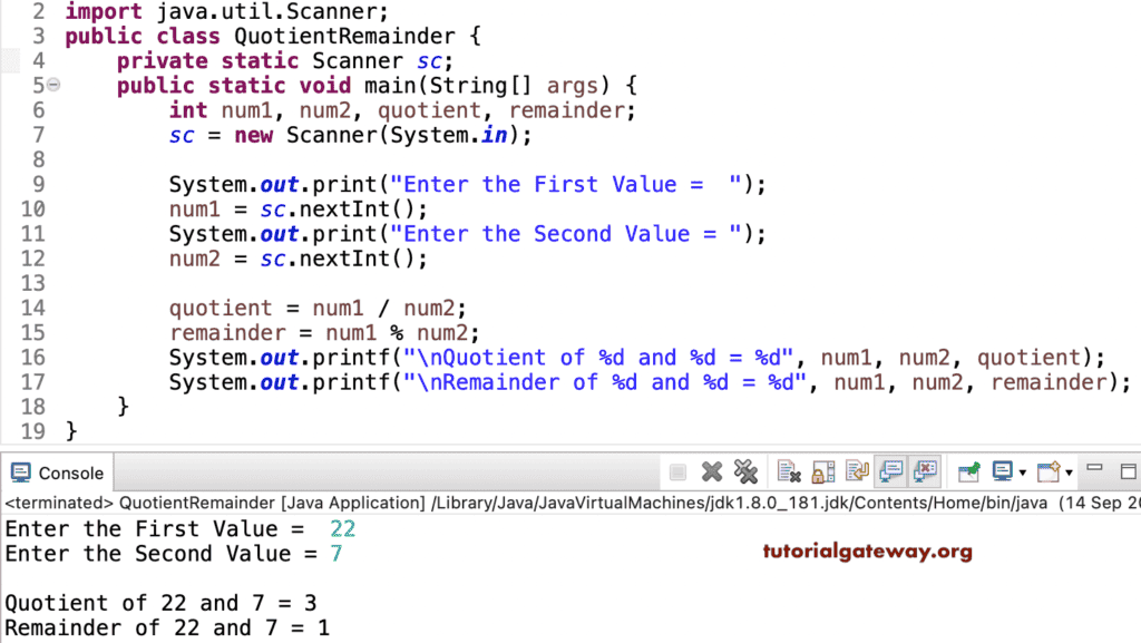 Java Program To Compute Quotient And Remainder