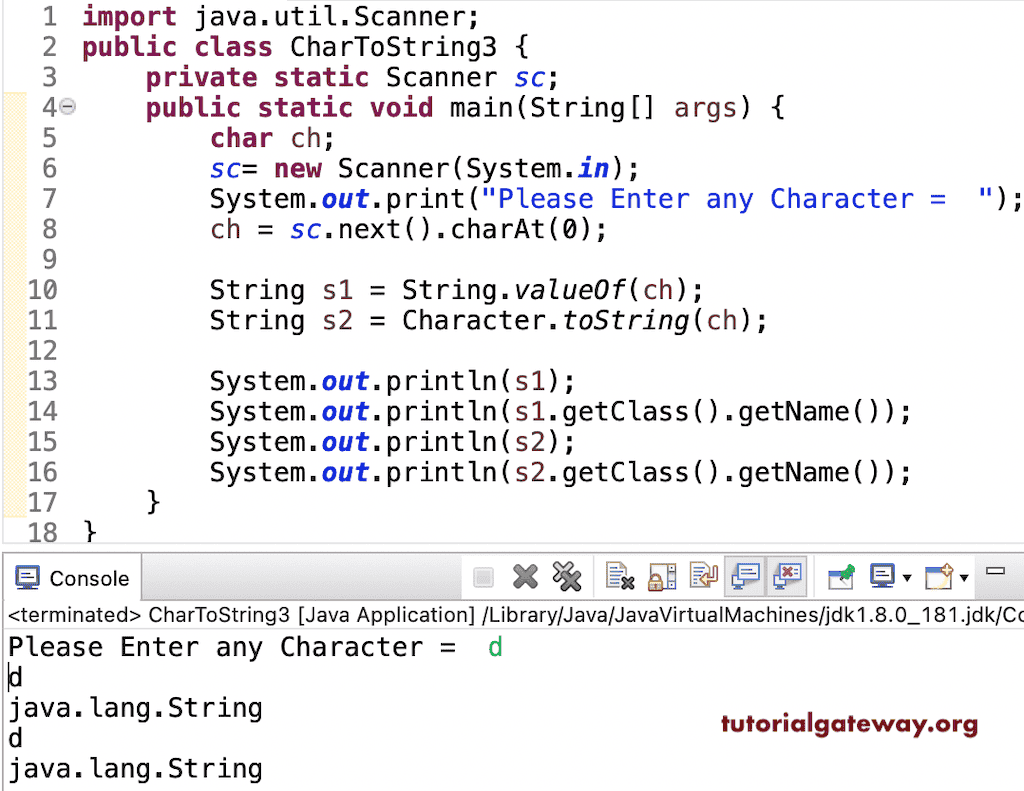 Java Program To Convert Character To String