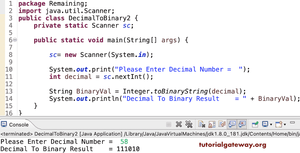 Java Program To Convert Decimal To Binary
