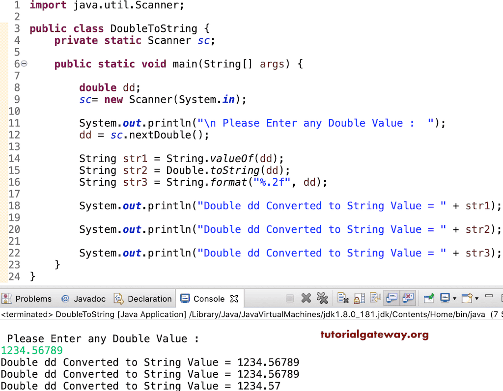 Java Program To Convert Double To String