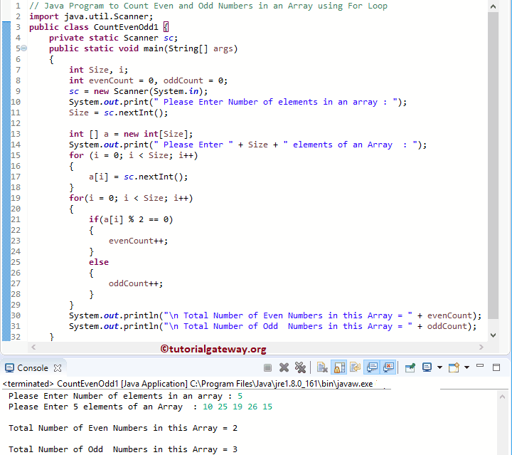 Java Program To Count Even And Odd Numbers In An Array