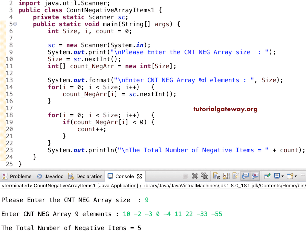 Java Program To Count Negative Array Numbers Riset