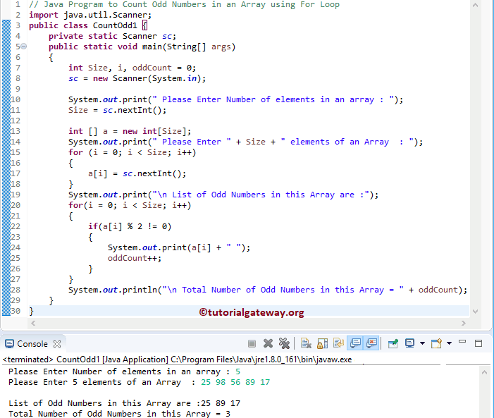 Java Program To Count Odd Numbers In An Array