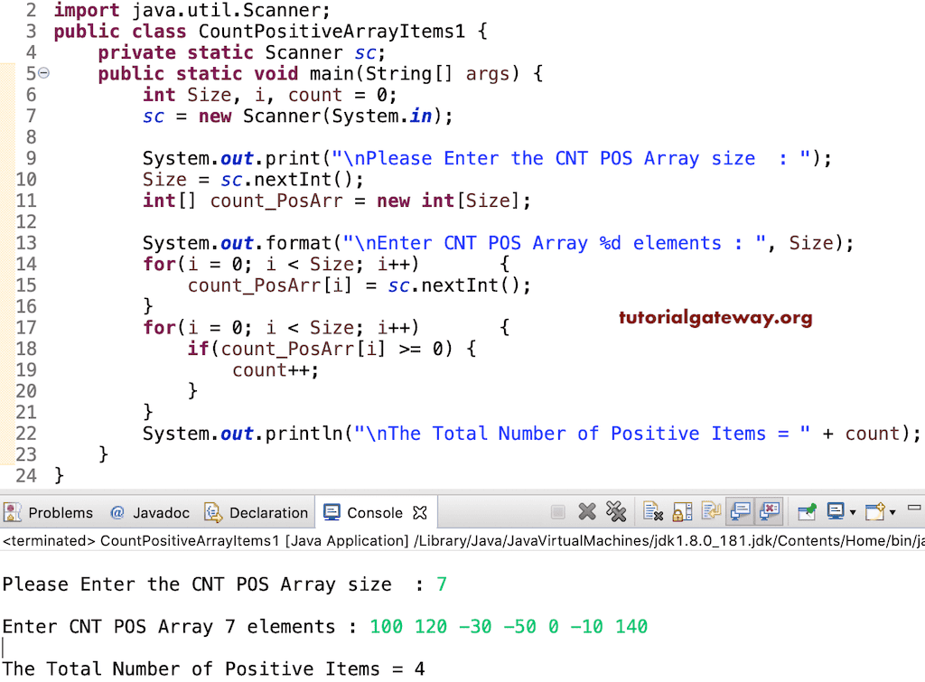 Java Program To Count Positive Array Numbers