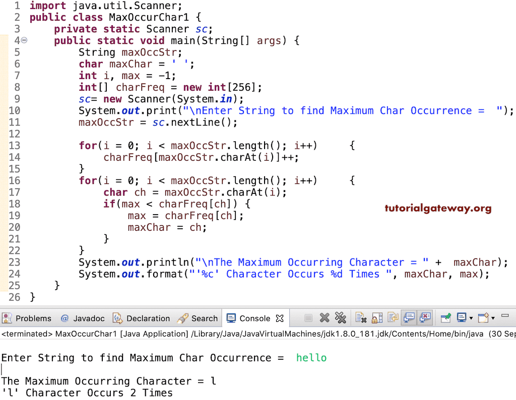 Java Program To Find Maximum Occurring Character In A String